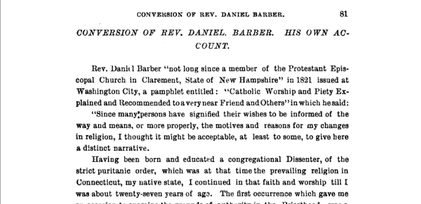 Conversion of Rev. Daniel Barber - American Catholic History